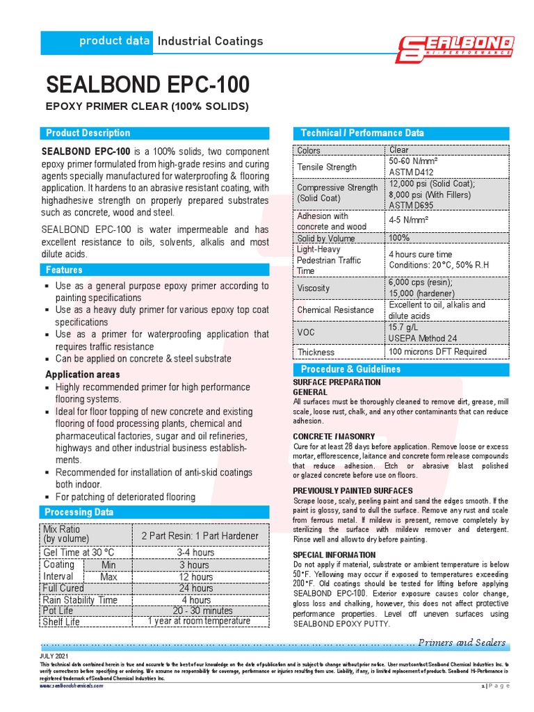 Sealbond EPC 100 Epoxy Primer Clear100 Solids | PDF