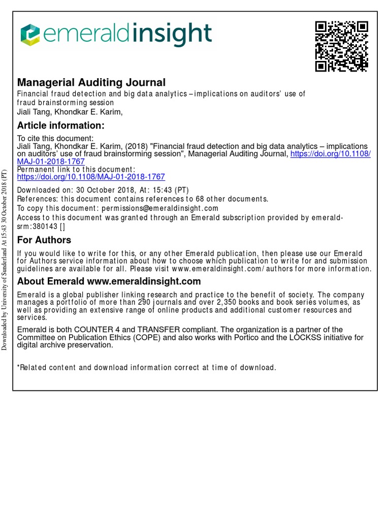 Managerial Auditing Journal: Article Information | PDF | Audit ...