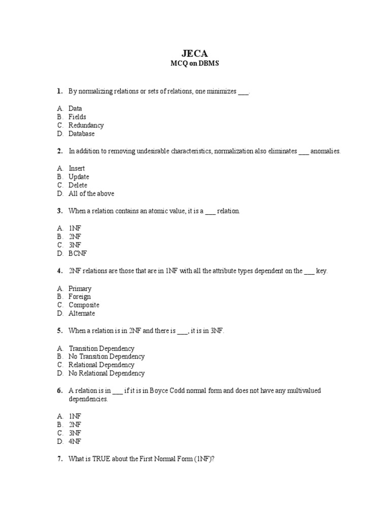 DBMS 2 MCQ | PDF | Information Technology Management | Data