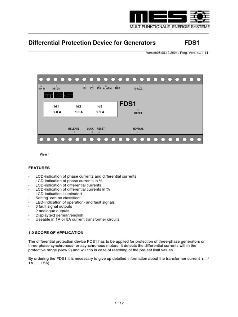 FDS1 Differential Manual | PDF | Relay | Electromagnetic Interference