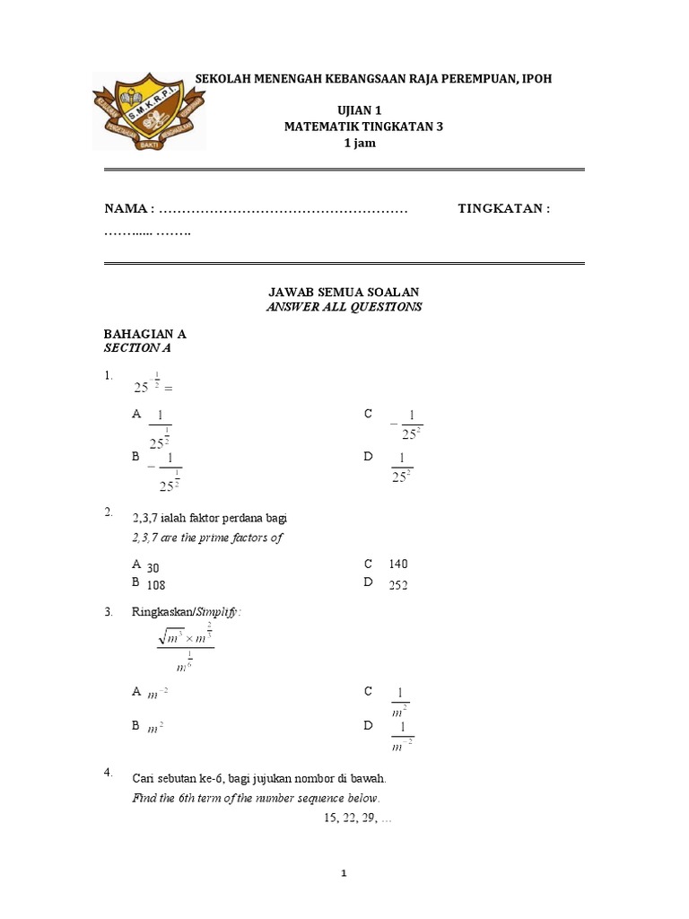soalan form 3 matematik | PDF