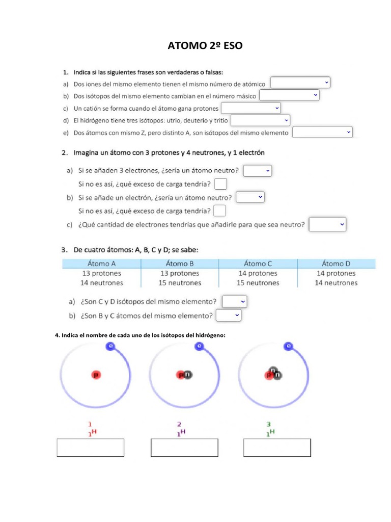 Isótopos del Hidrógeno en 2º ESO | PDF