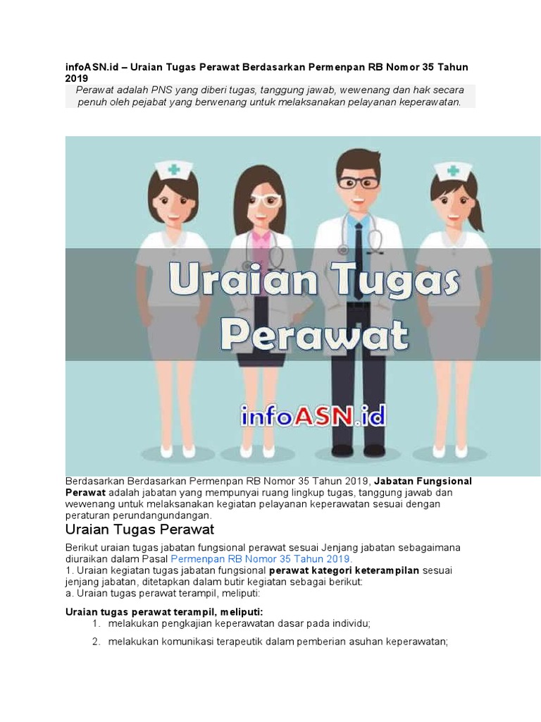 Fungsi Dan Tugas Perawat Terampil - Permenpan RB No 35 Tahun 2019 | PDF