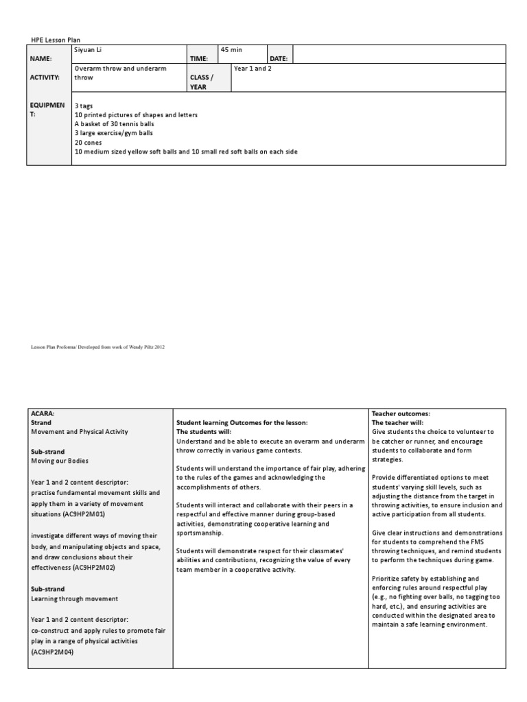 Pe Lesson Plan Proforma | Download Free PDF | Lesson Plan | Learning