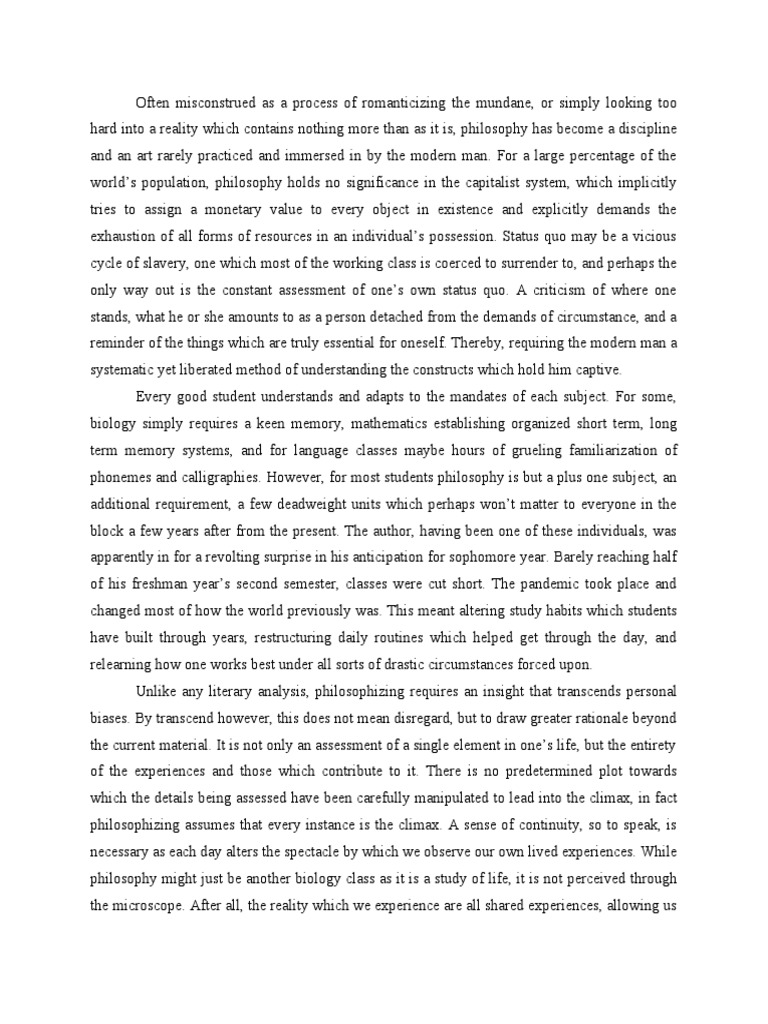 Philo - Critical Paper 1 | Download Free PDF | Experience | Reality