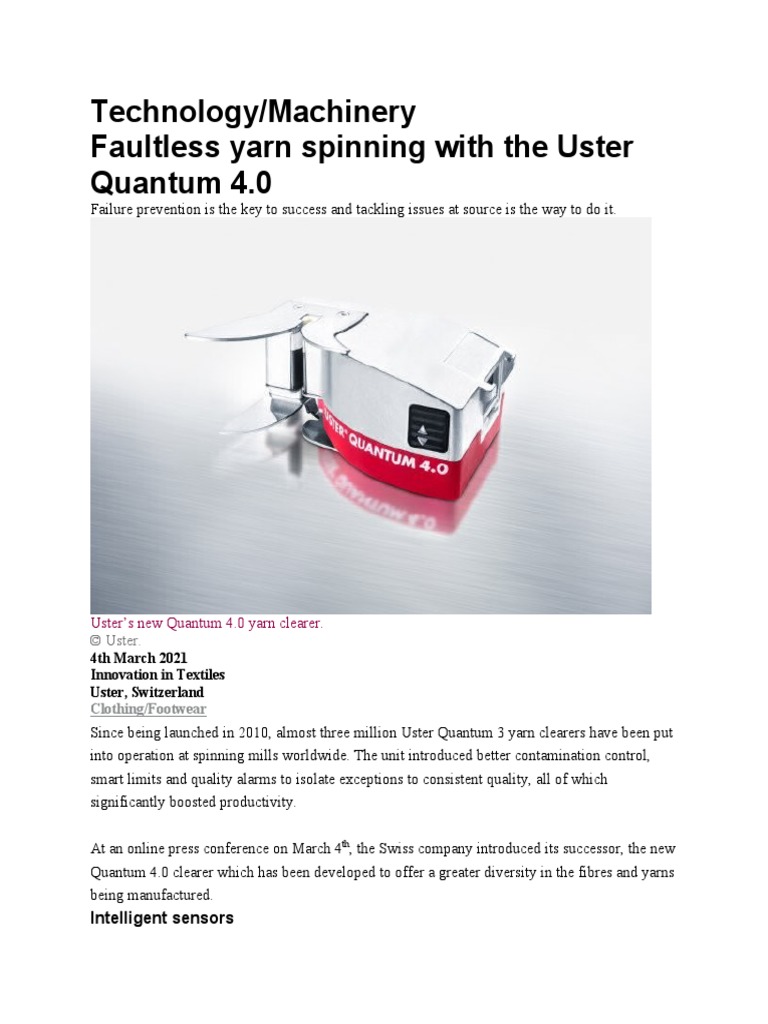Uster Quantum 4 | PDF | Spinning (Textiles) | Computing