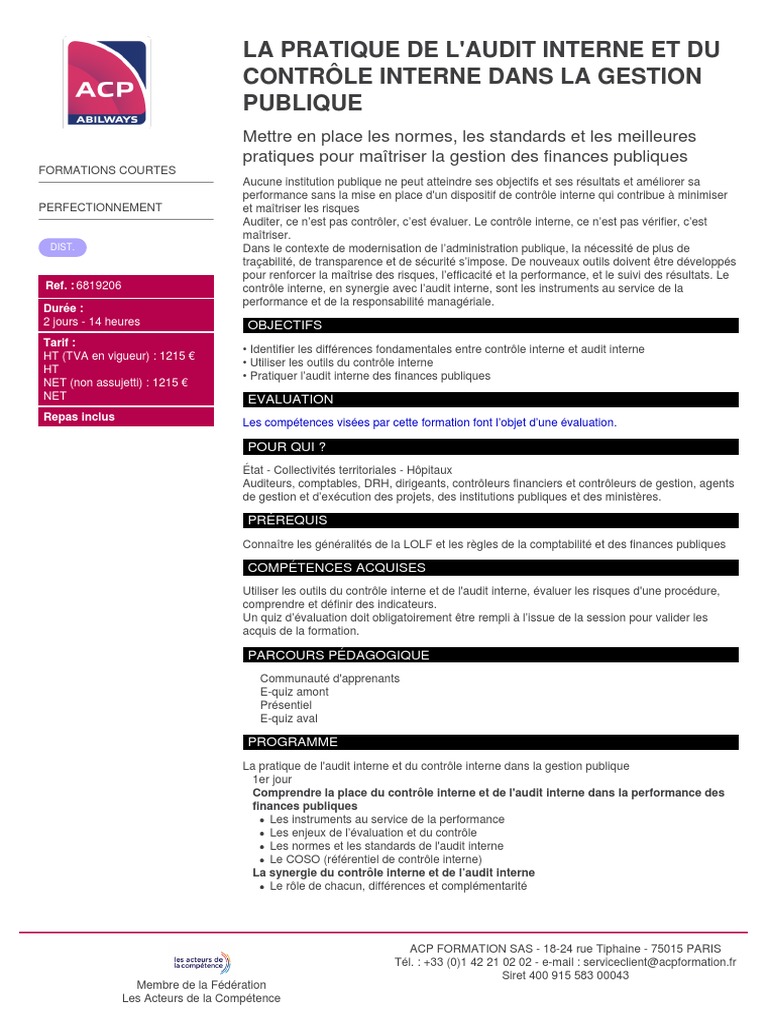 La Pratique de L'audit Interne Et Du Controle Interne Dans La Gestion Publique | PDF | Finance ...