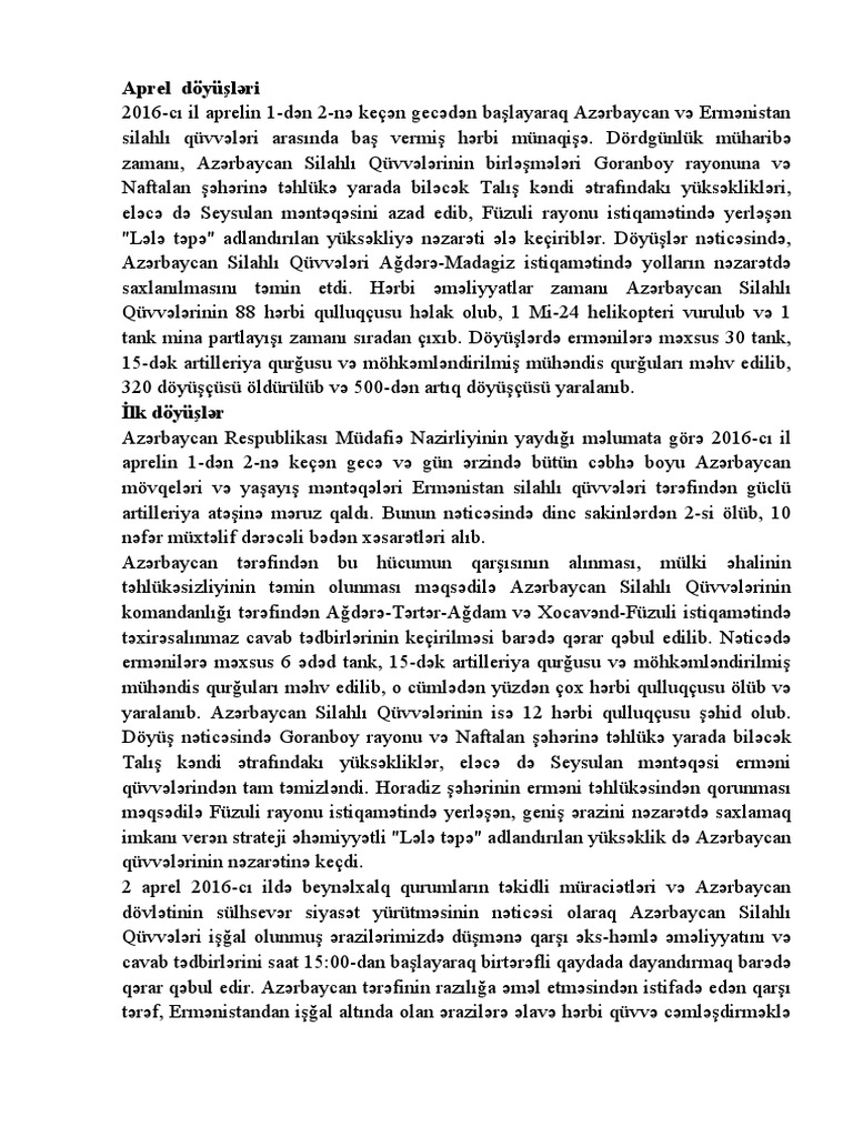 Aprel Döyüşləri | PDF