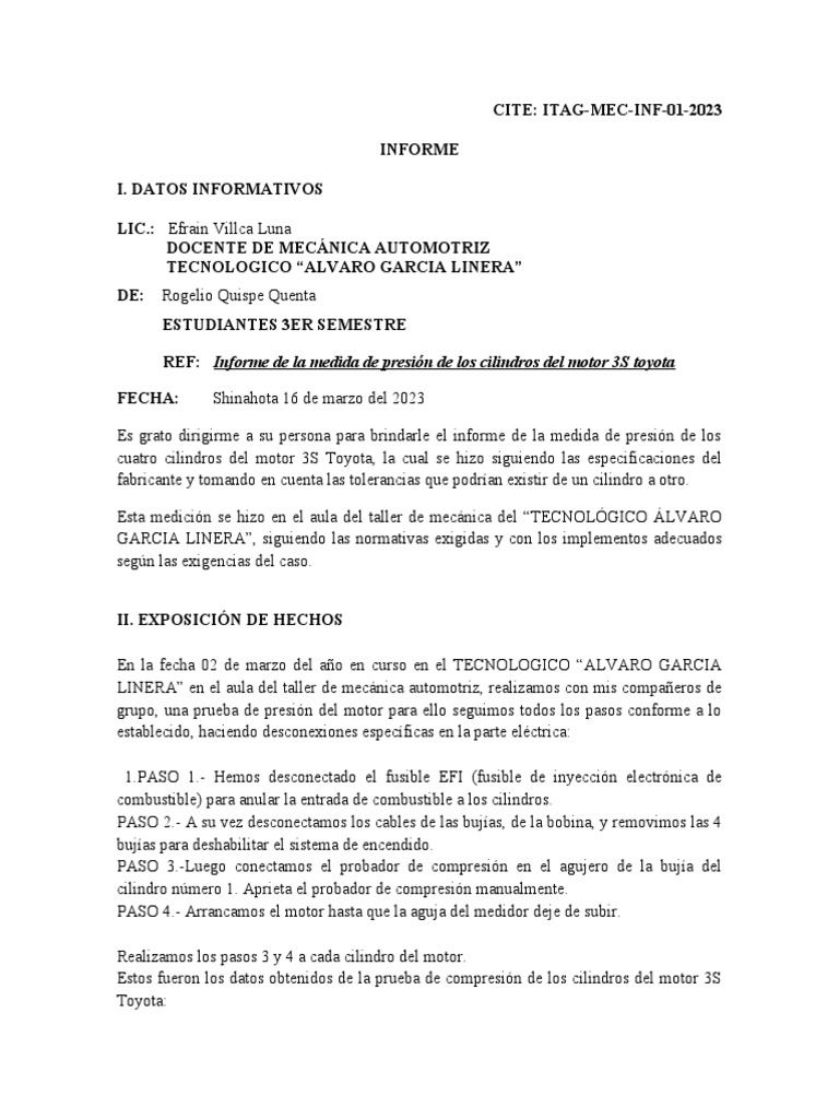 Formato de Informe Tecnico Mecánica | PDF Formato de Informe Tecnico Mecánica | PDF