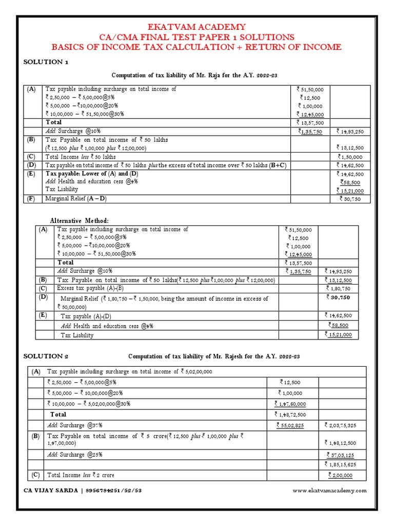 Final Test 1 Sol. | PDF | Taxes | Capital Gains Tax