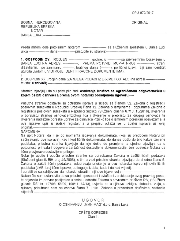 Ugovor o Osnivanju-Neda | PDF