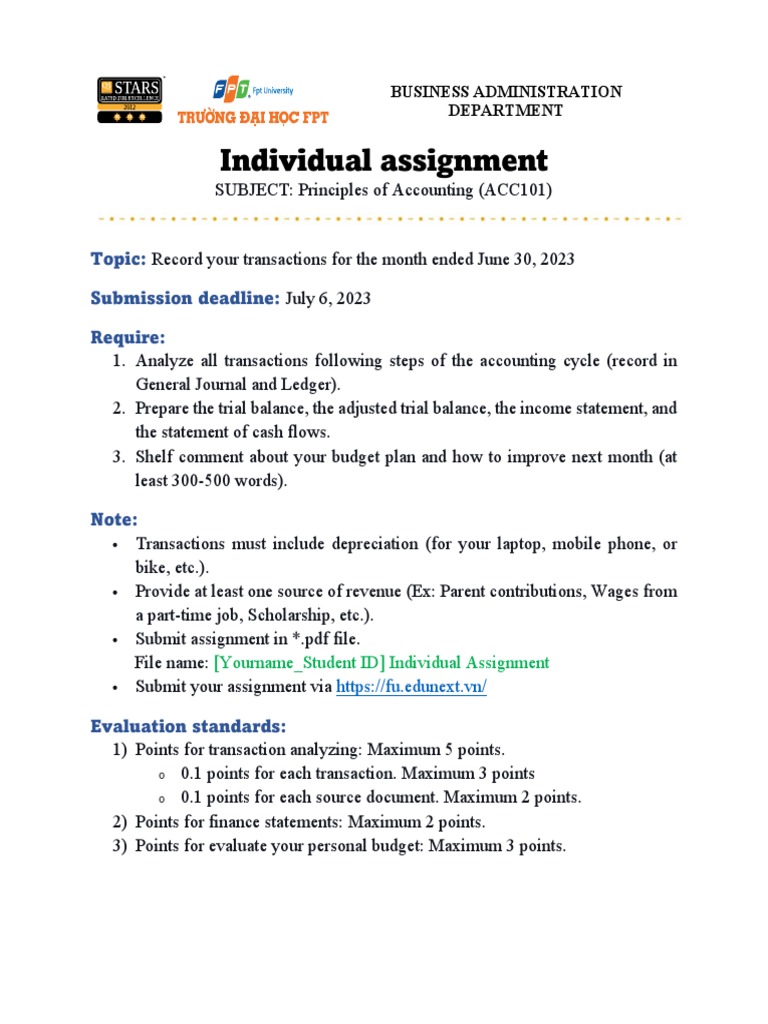 ACC101 SU2023 Individual Assignment | PDF