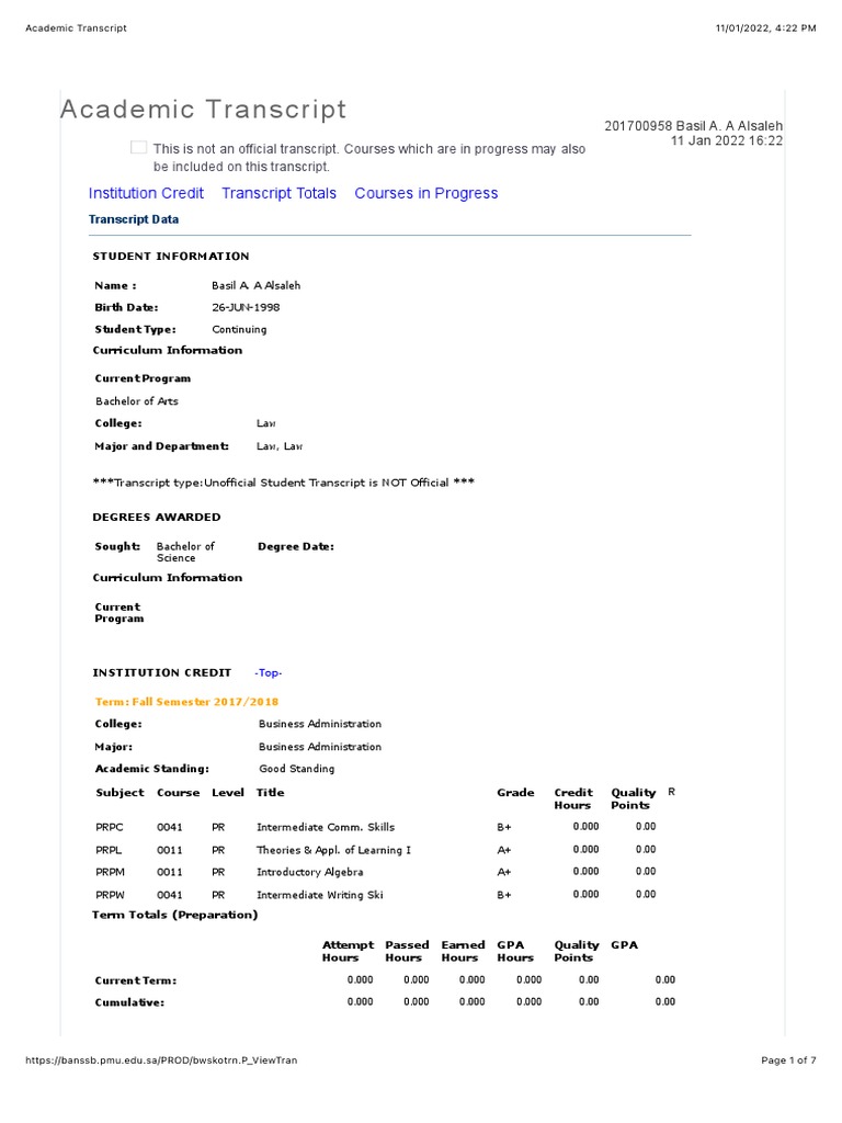 Academic Transcript 2022 | PDF | Course Credit