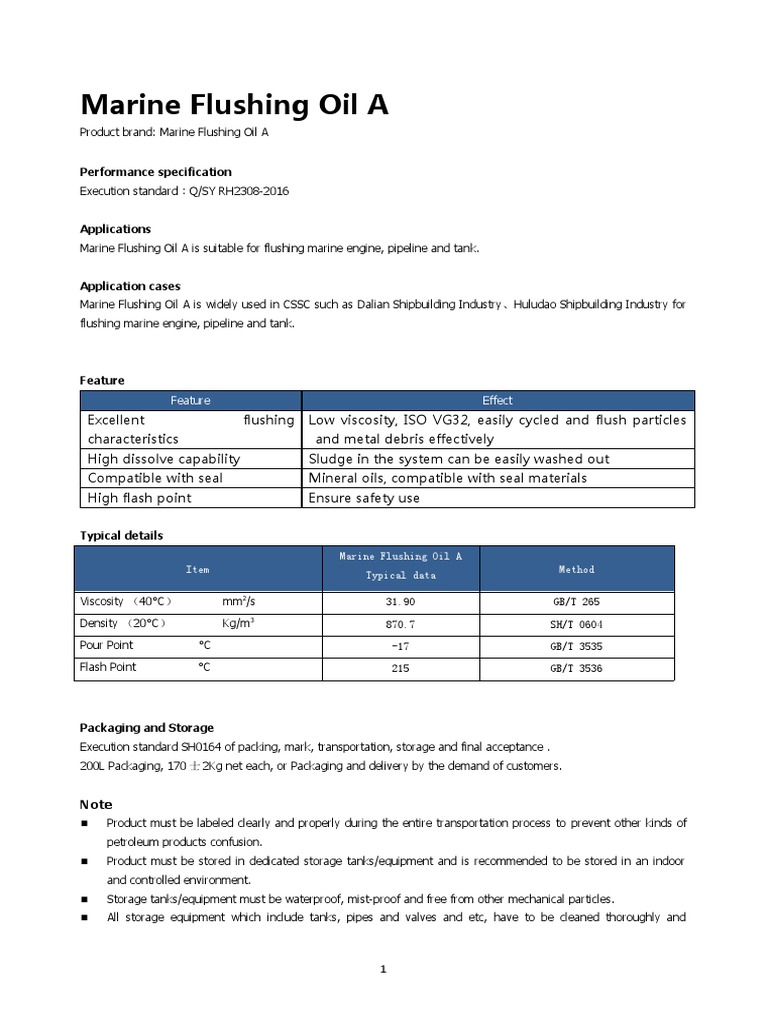 Marine Flushing Oil A | PDF | Packaging And Labeling | Pipeline Transport