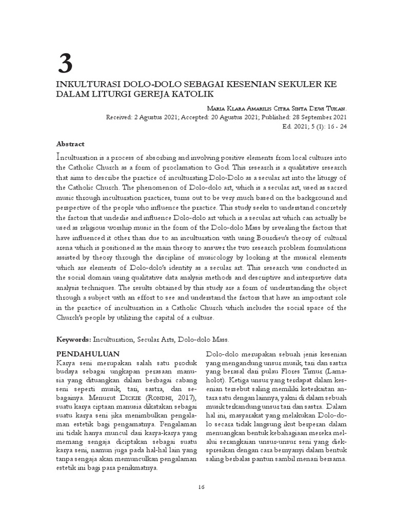Inkulturasi Dolo-Dolo Sebagai Kesenian Sekuler Ke Dalam Liturgi Gereja ...