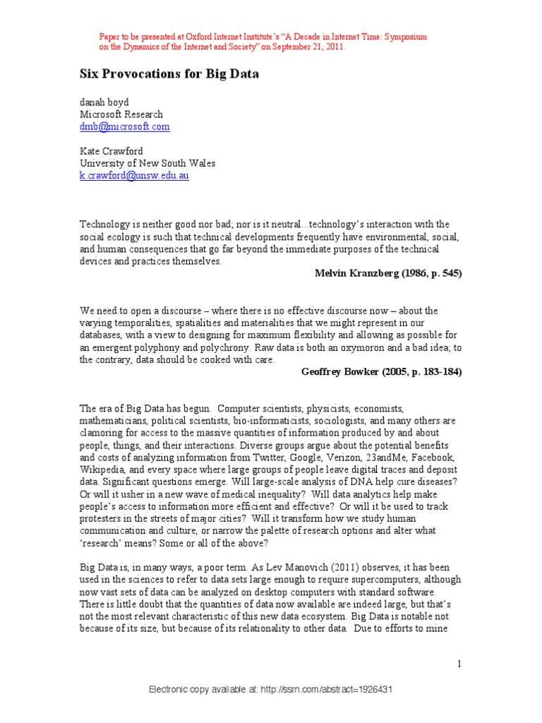 6 Provocations For Big Data | PDF | Scientific Method | Big Data