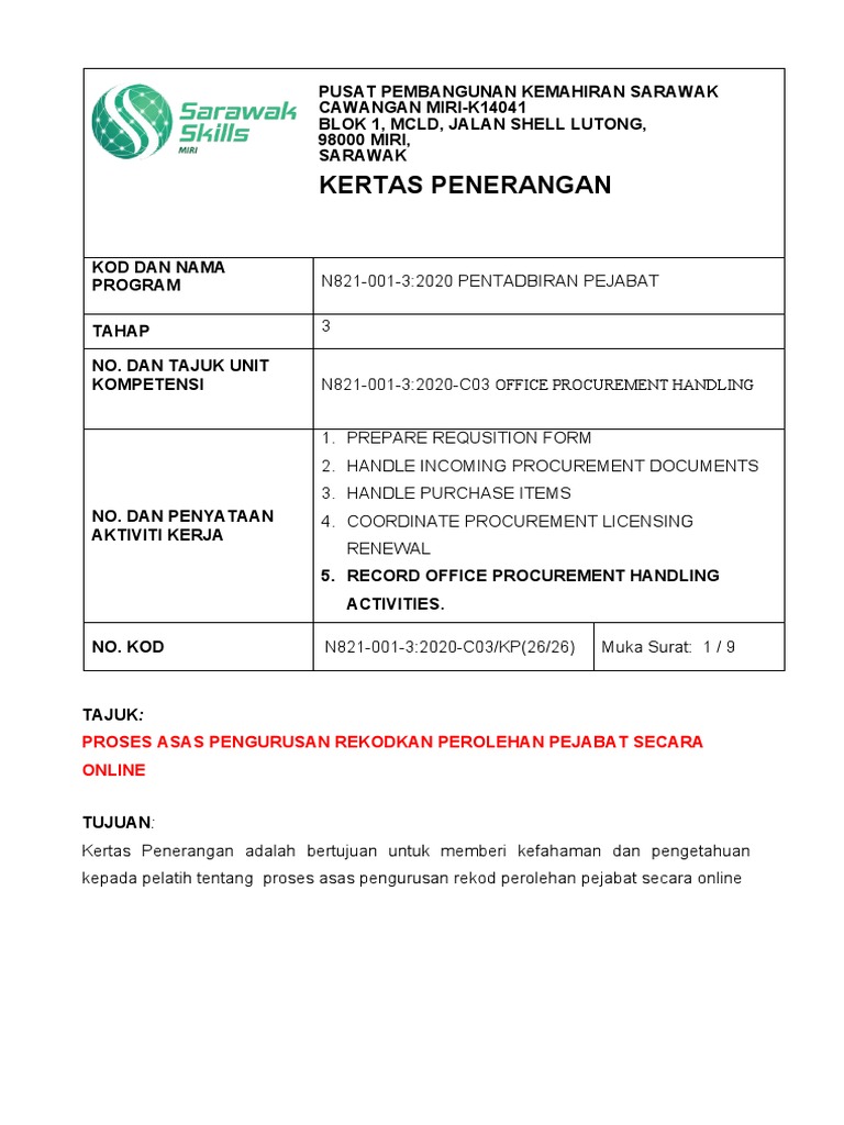 Kertas Penerangan: Proses Asas Pengurusan Rekodkan Perolehan Pejabat ...