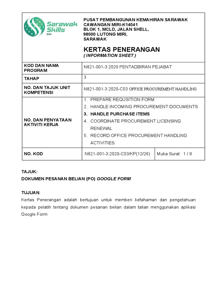 Kertas Penerangan: (Information Sheet) | PDF