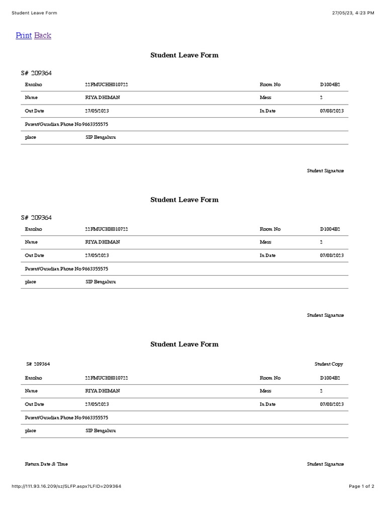 Student Leave Form | PDF