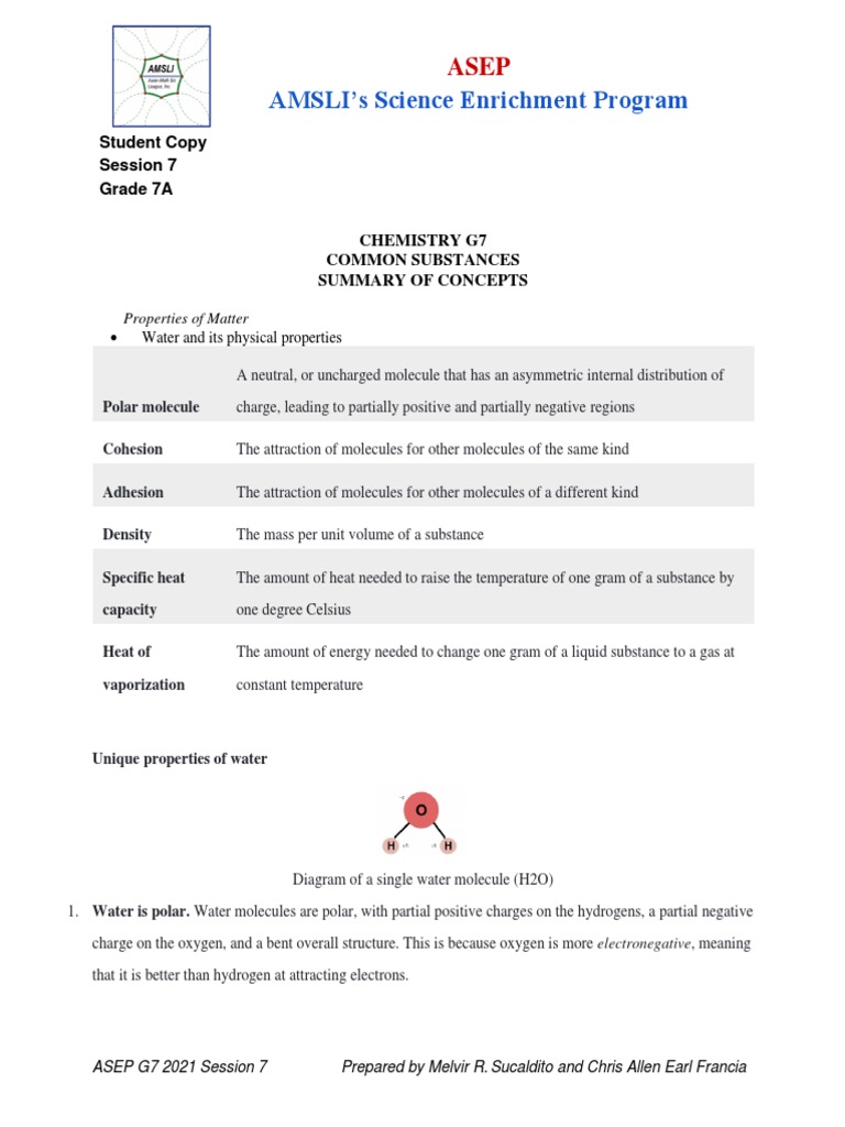 Student Copy G7A Chemistry Session 7 | PDF