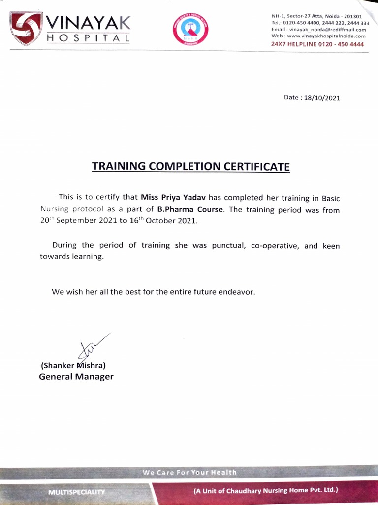 Training Completion Certificate for Priya Yadav | PDF