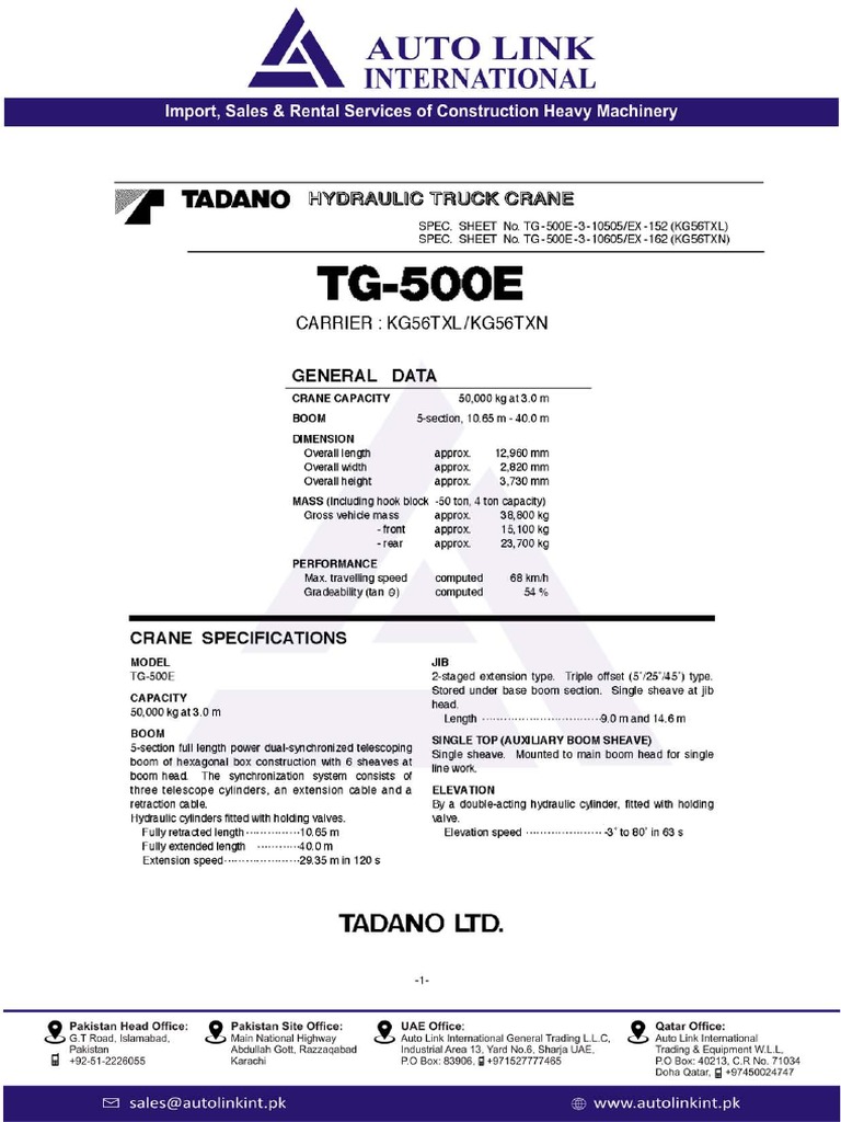 Tadano TG 500E Truck Mounted 50t Crane | PDF