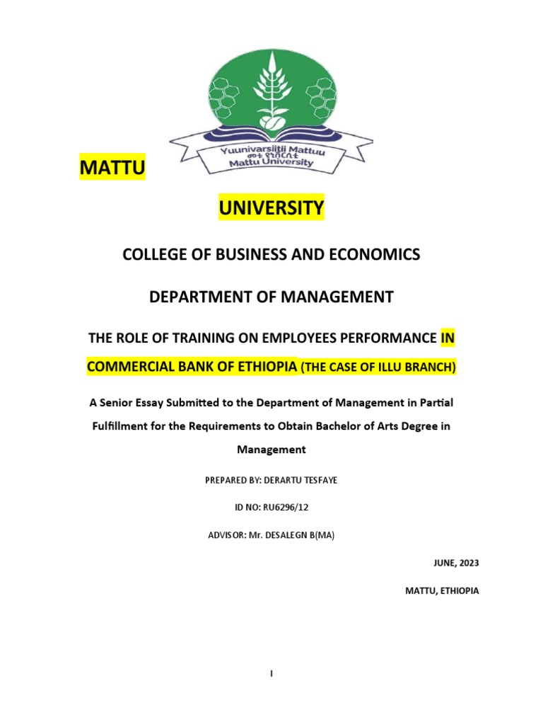 Mattu University: College of Business and Economics Department of ...