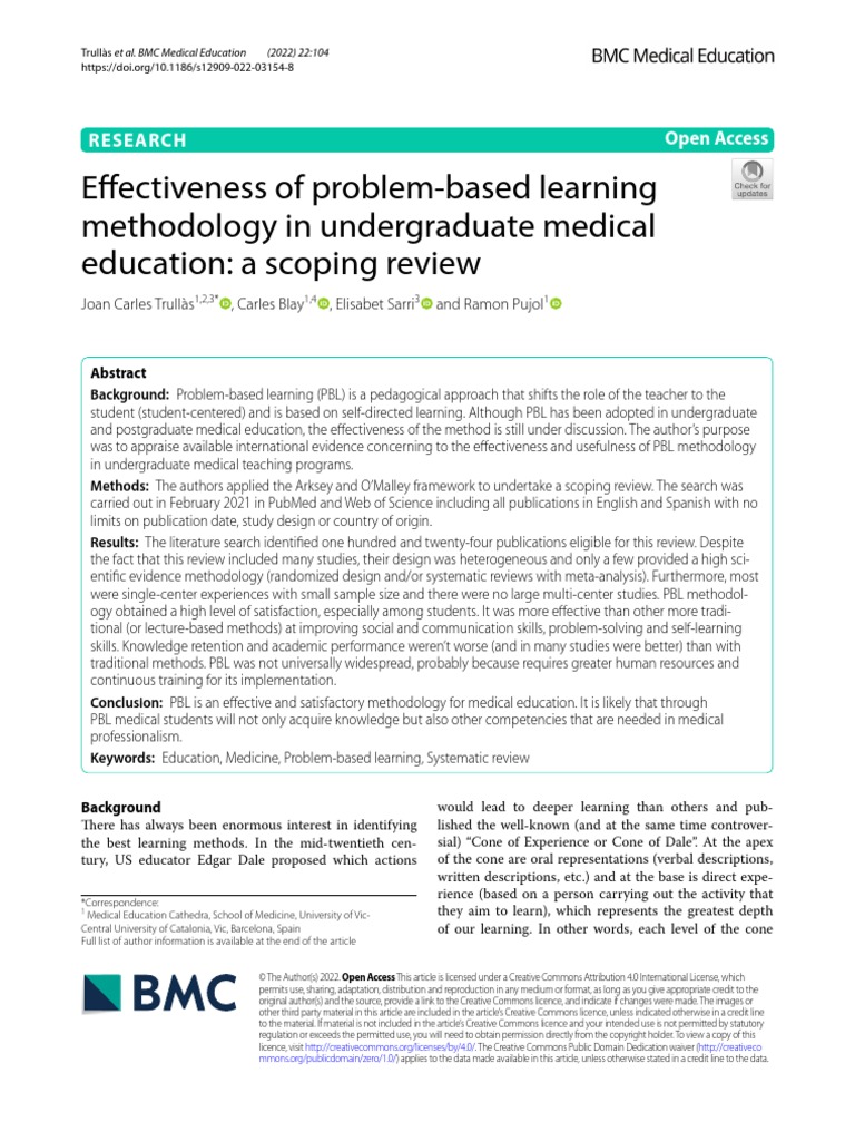 Effectiveness of Problem-Based Learning Methodology in Undergraduate ... Effectiveness of Problem-Based Learning Methodology in Undergraduate ...