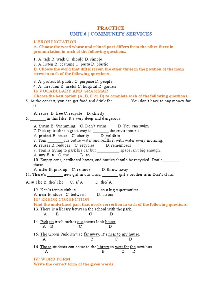 Unit 6 - Community Services: Practice | PDF | Reuse | World Wide Fund ...