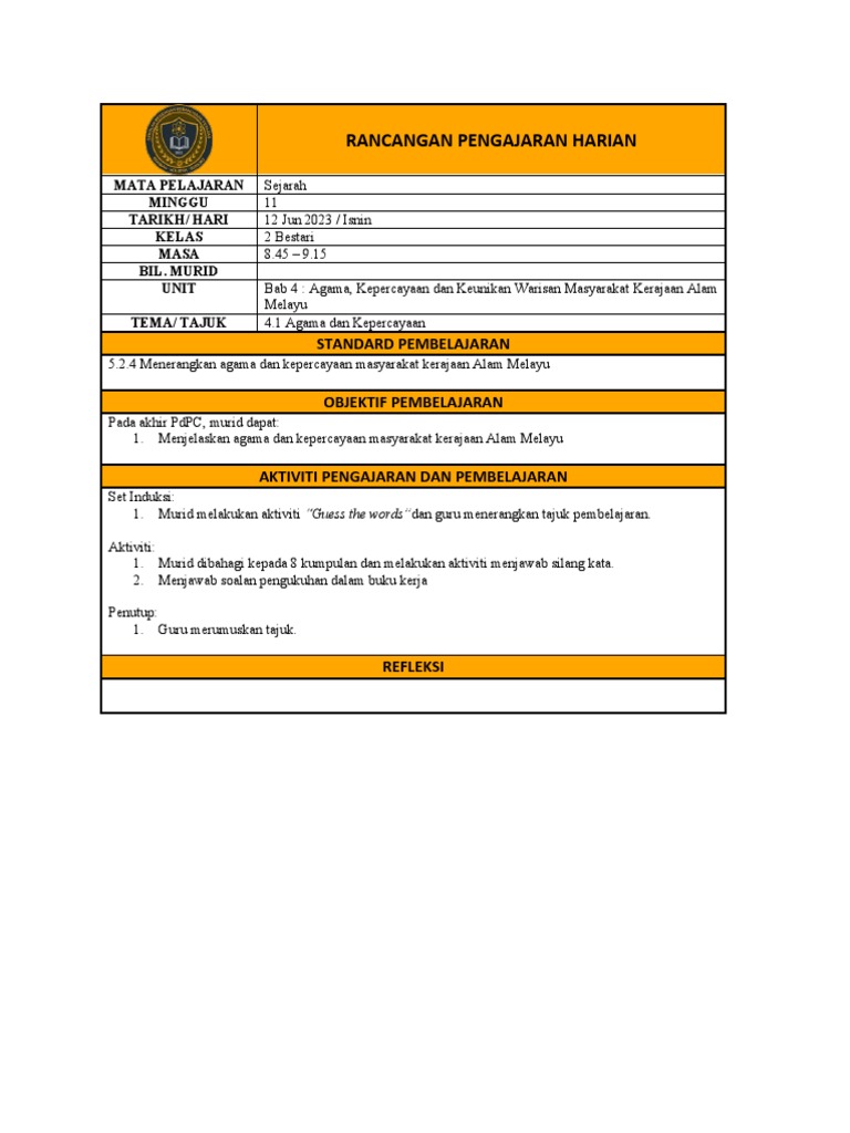 RPH Sejarah M11 (12.06 - 16.06) | PDF