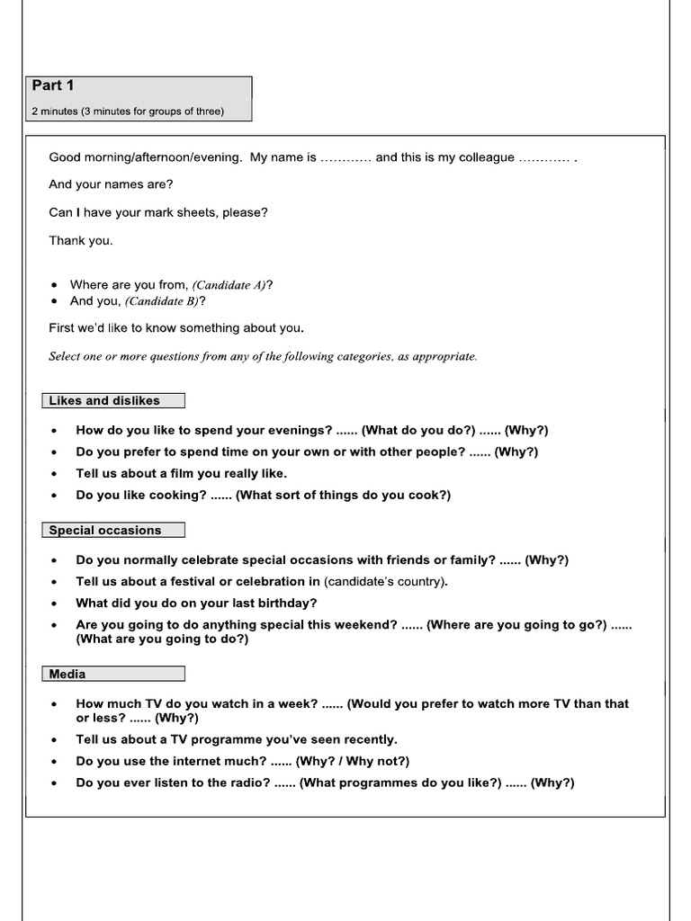 B2 Cambridge Speaking Test Sample | PDF
