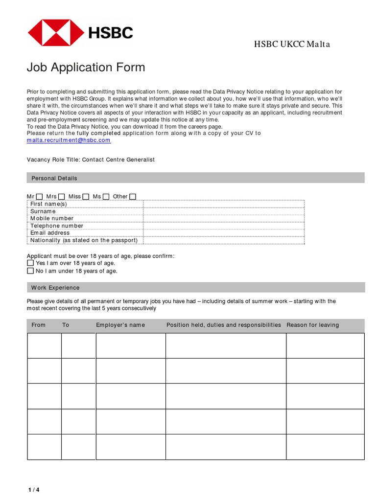 HSBC Swatar Joboppform | PDF | Background Check | Justice