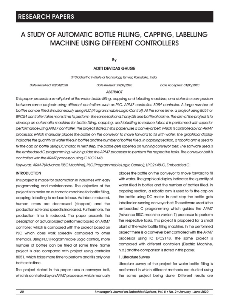 A Study of Automatic Bottle Filling, Capping, Labelling Machine Using Different Controllers ...