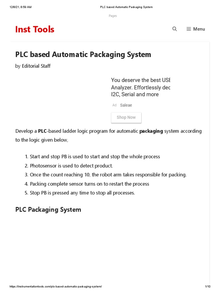 PLC Based Automatic Packaging System | PDF