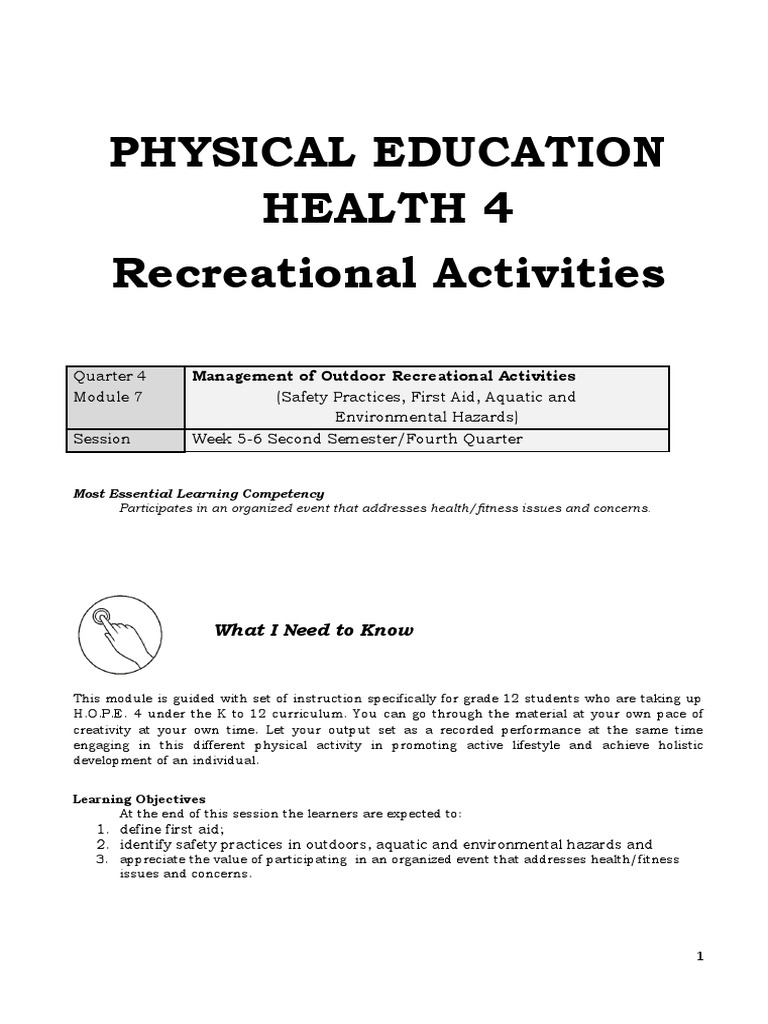 HOPE 4 Module 7 Management of Outdoor Recreational Activities. | PDF