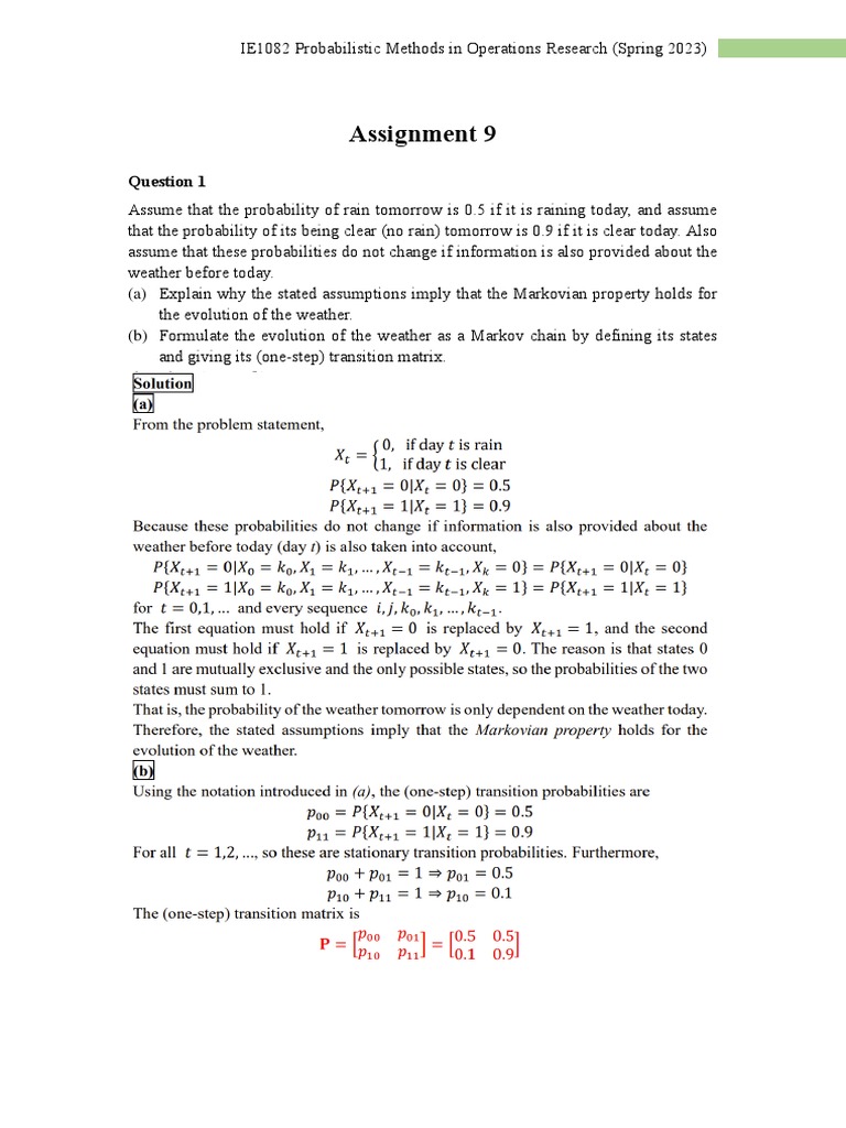 Assignment 9 Solutions | PDF | Markov Chain | Applied Mathematics