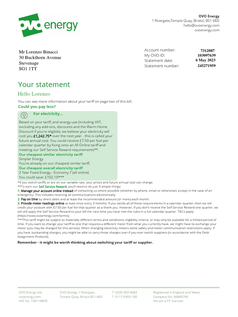 OvoEnergy Bill MR Binacci | PDF | Value Added Tax | Energy Development