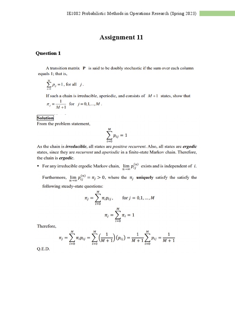 Assignment 11 Solutions | PDF | Markov Chain | Applied Mathematics