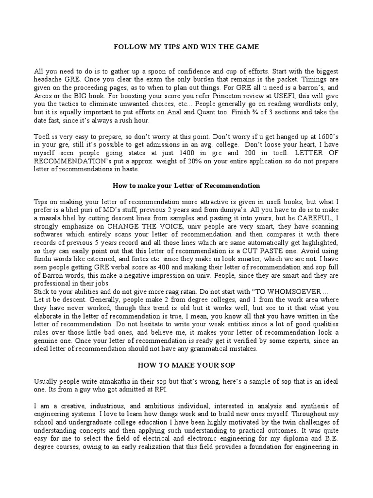 How to Make SoP, Letter of Recommendation 01 | PDF