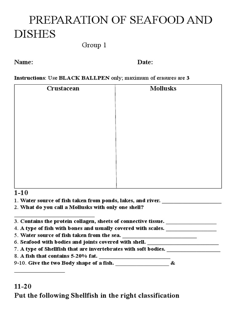 Seafood Preparation Quiz | PDF