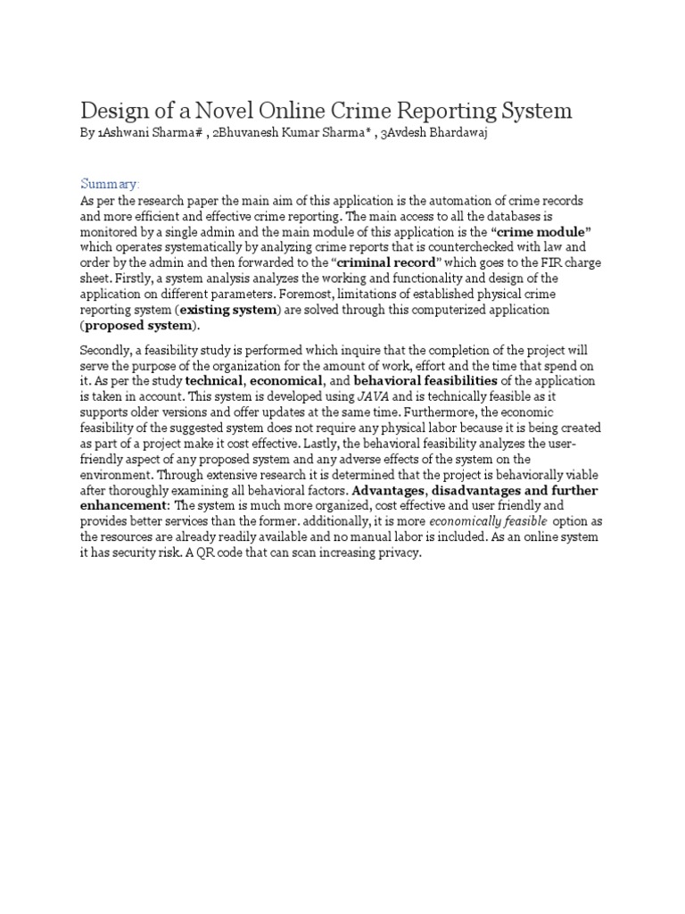 Design of A Novel Online Crime Reporting System | PDF