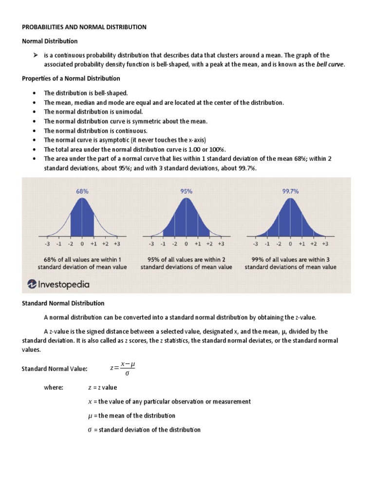 Probabilities and Normal Distribution | PDF
