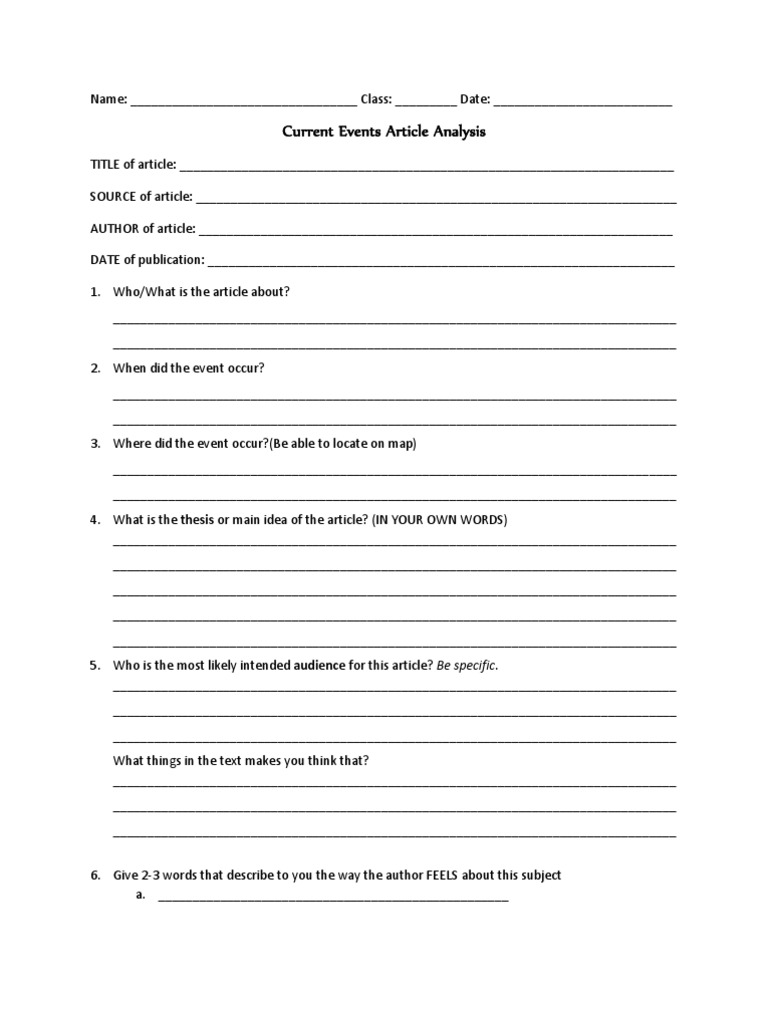 Current Events Article Analysis Guide | PDF