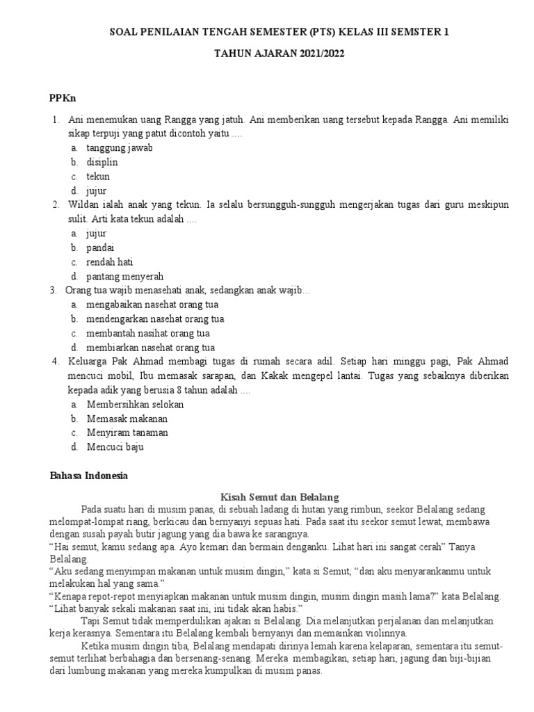 TEMATIK KLS 3 Soal Dan Jawaban PTS Ganjil TEMA 2 KELAS 3 | PDF | Metode & Bahan Ajar