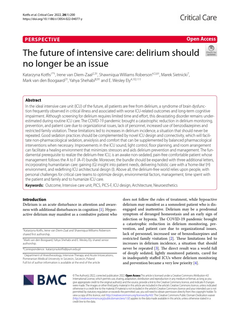 The Future of Intensive Care: Delirium Should No Longer Be An Issue | PDF