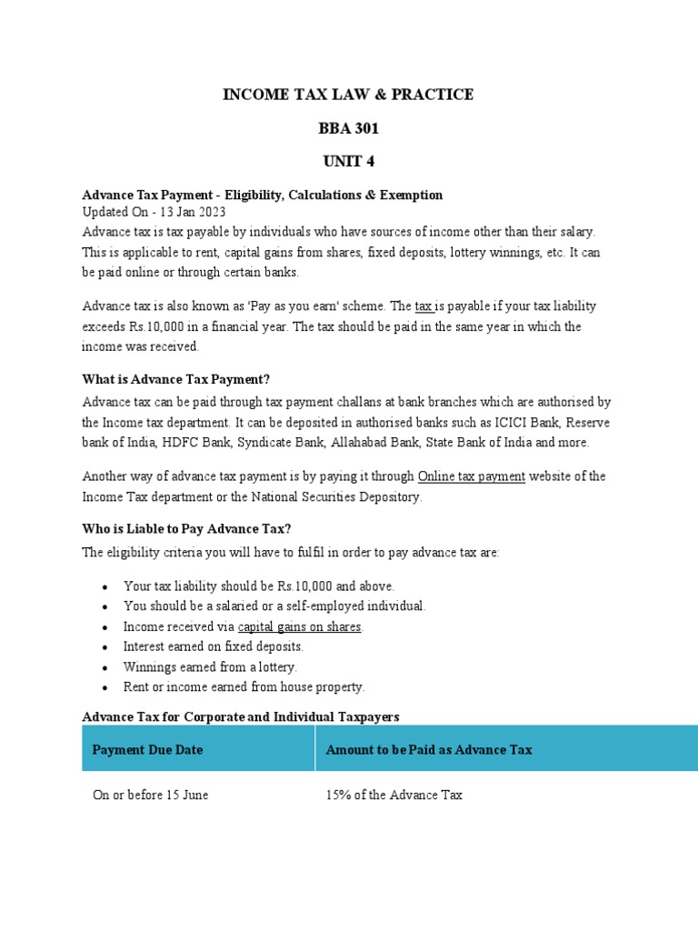 Income Tax Law & Practice Unit 4 | PDF | Taxes | Tax Deduction