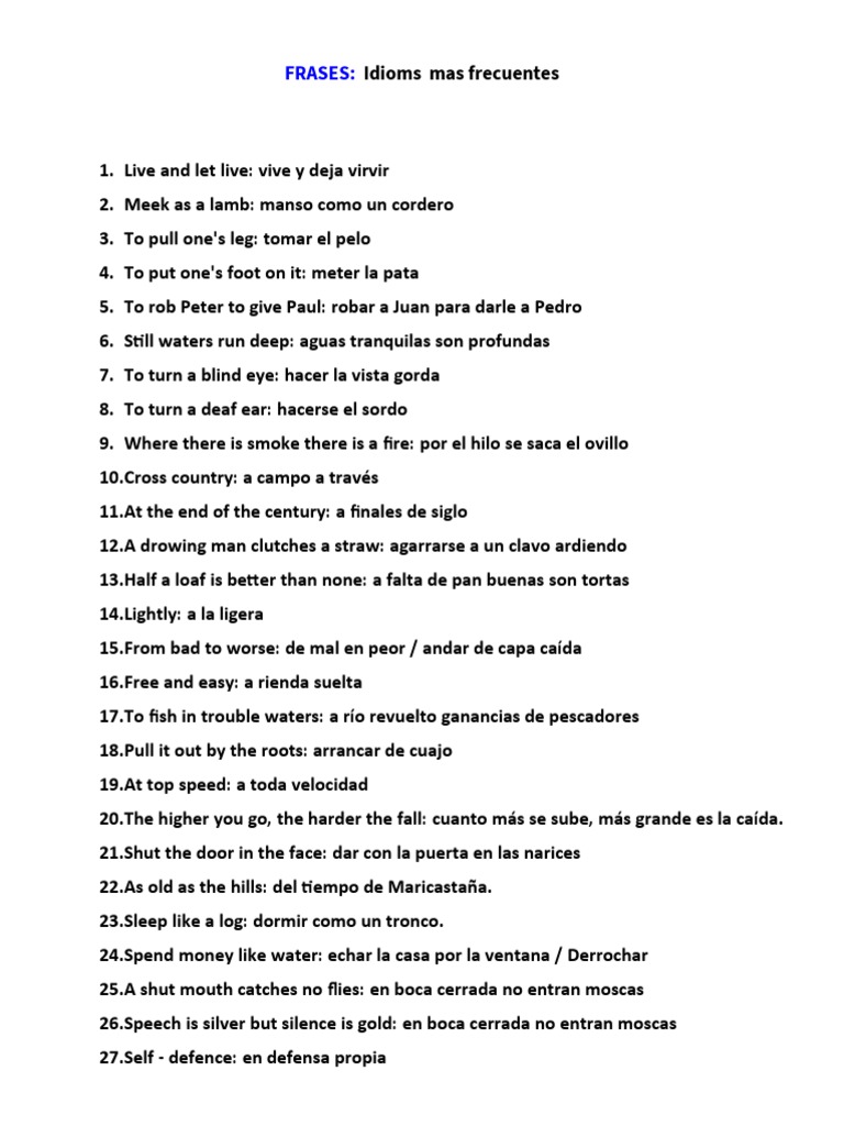 Idioms Frases en Inglés | PDF | Artes del lenguaje y disciplina