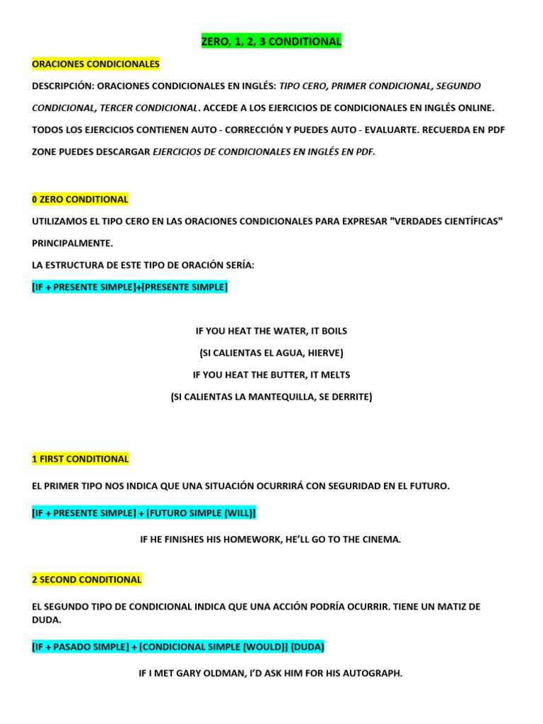 CONDITIONALS ZERO 1 2 3 | PDF