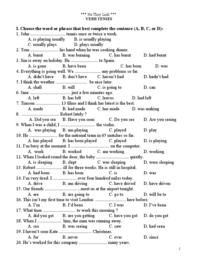 Bai Tap Trac Nghiem Ve Thi | PDF | Linguistics