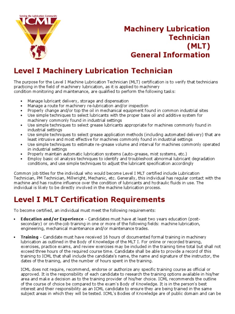 MLT I Information English | PDF | Lubricant | Bearing (Mechanical)